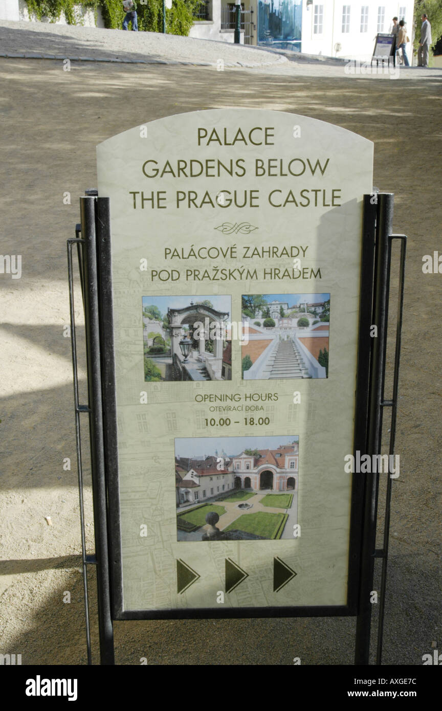 Prague, sign palace gardens Stock Photo - Alamy