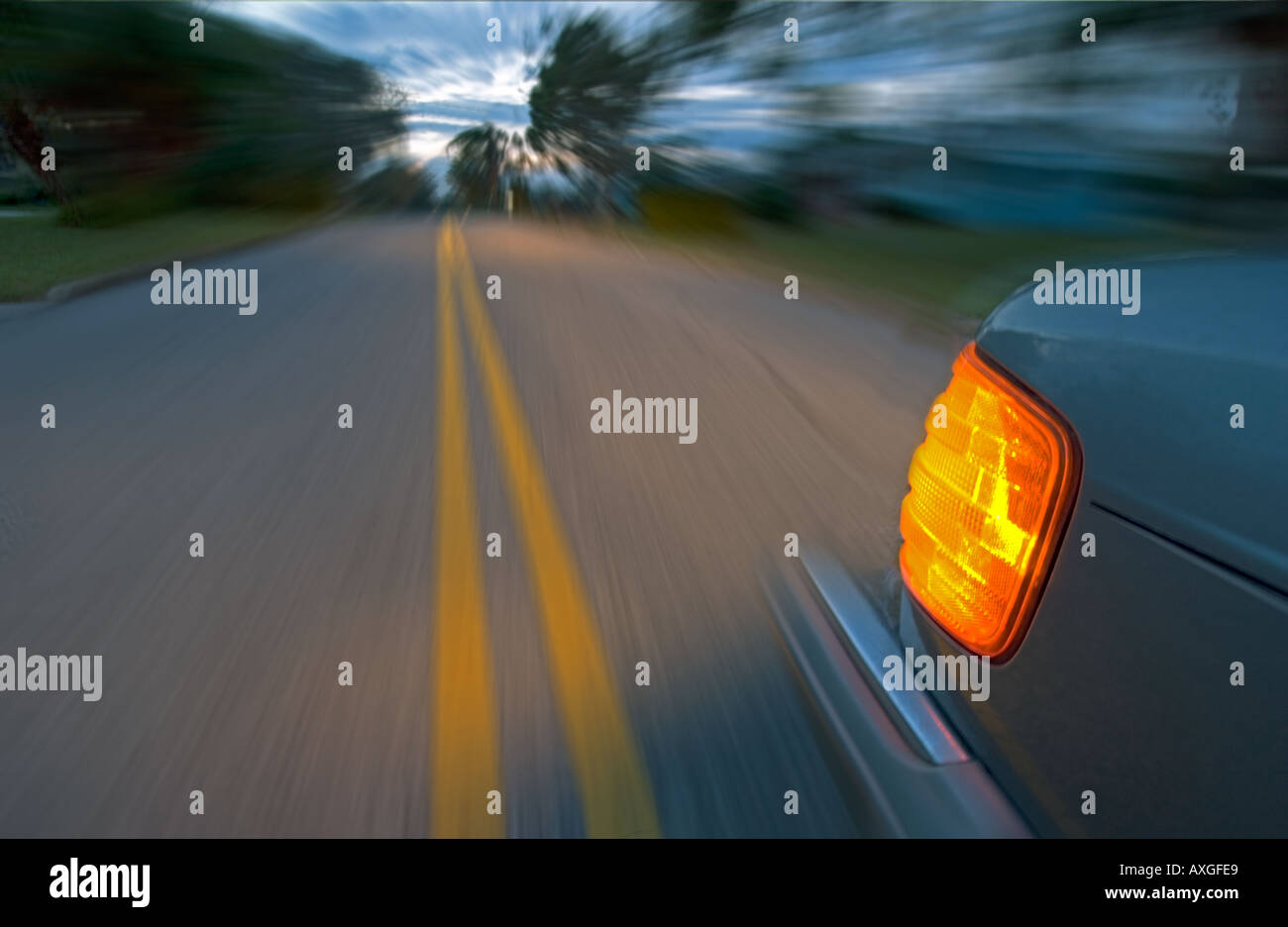 fish eye view of a country road at high speed Stock Photo - Alamy