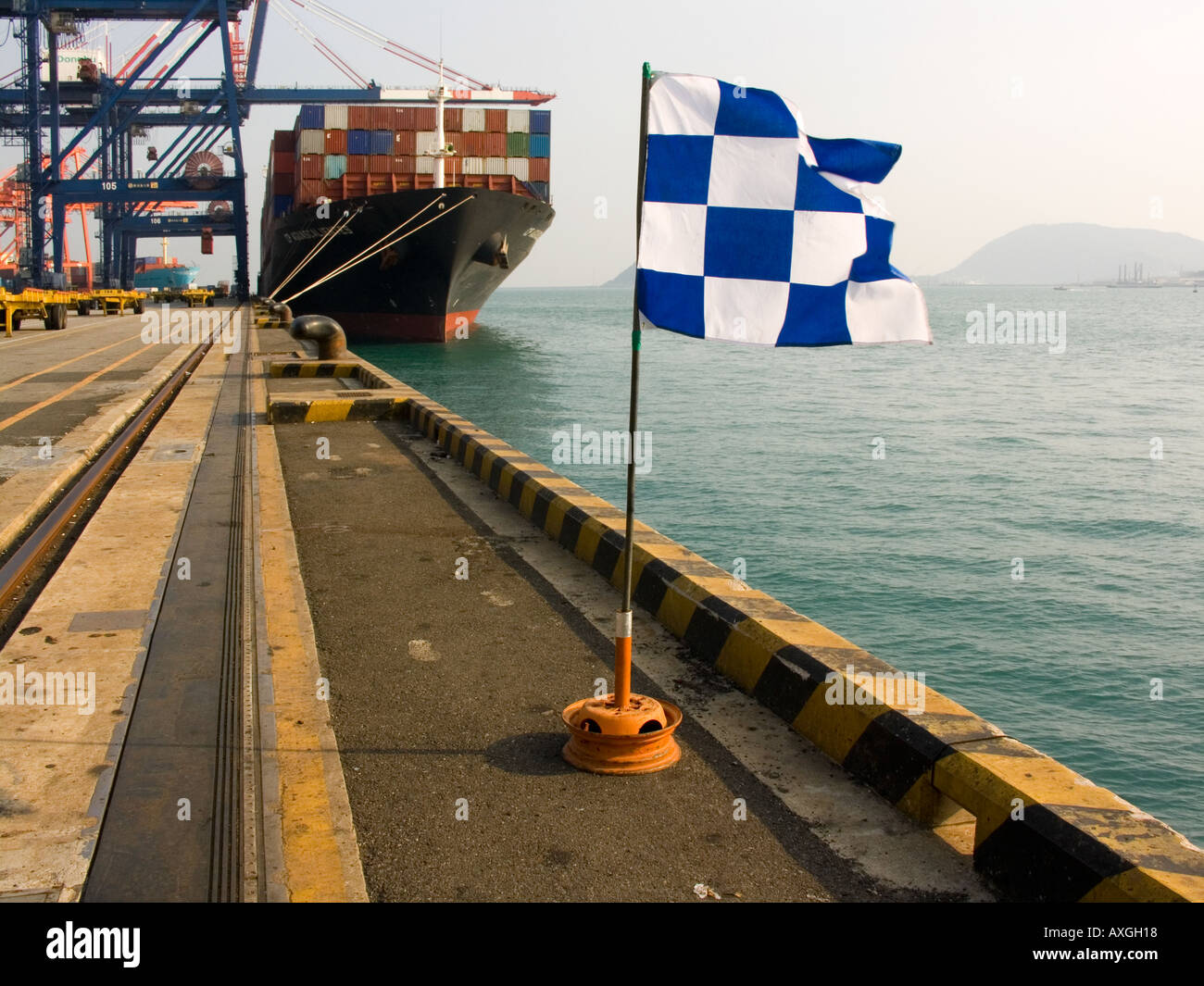 Nothember flag at edge of berth indicating berthing position for ...