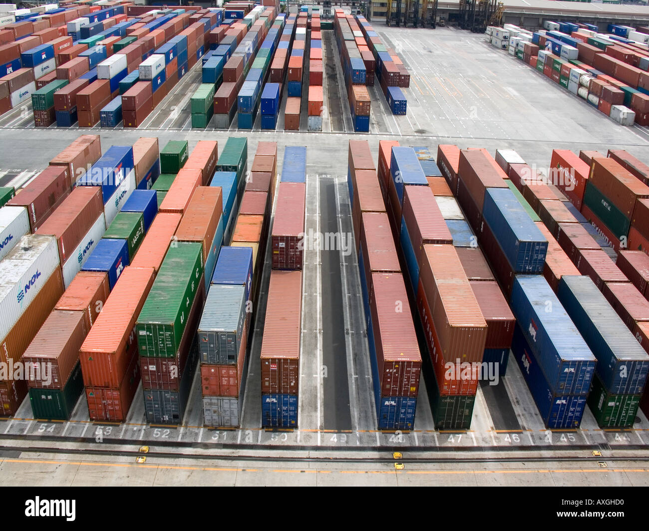 Containers lined-up on terminal. Top view Stock Photo - Alamy