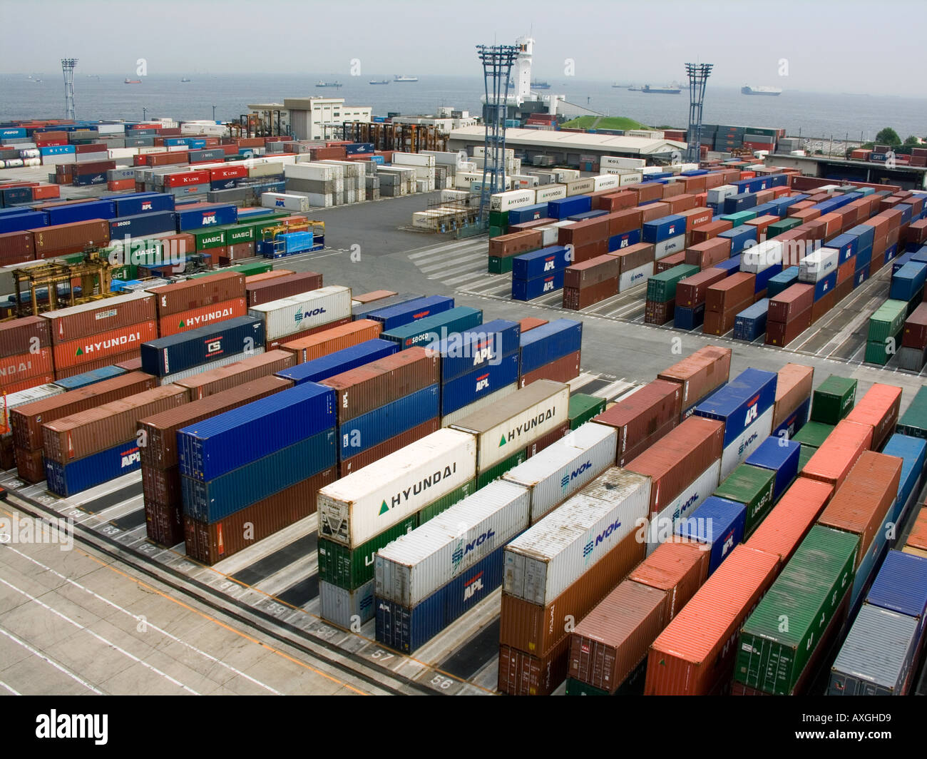 Containers lined-up on terminal. Top view Stock Photo - Alamy