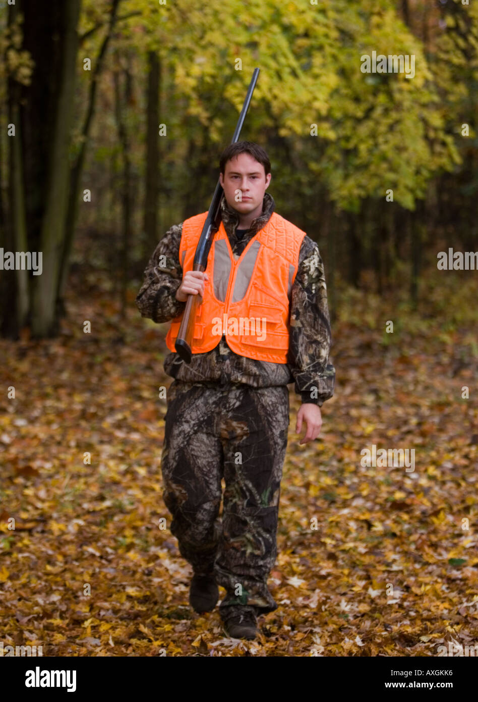 Hunter walking in the woods Stock Photo - Alamy