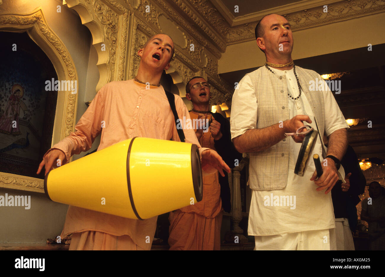 worship and music inside the Hari Krishna temple, Soho, London Stock ...