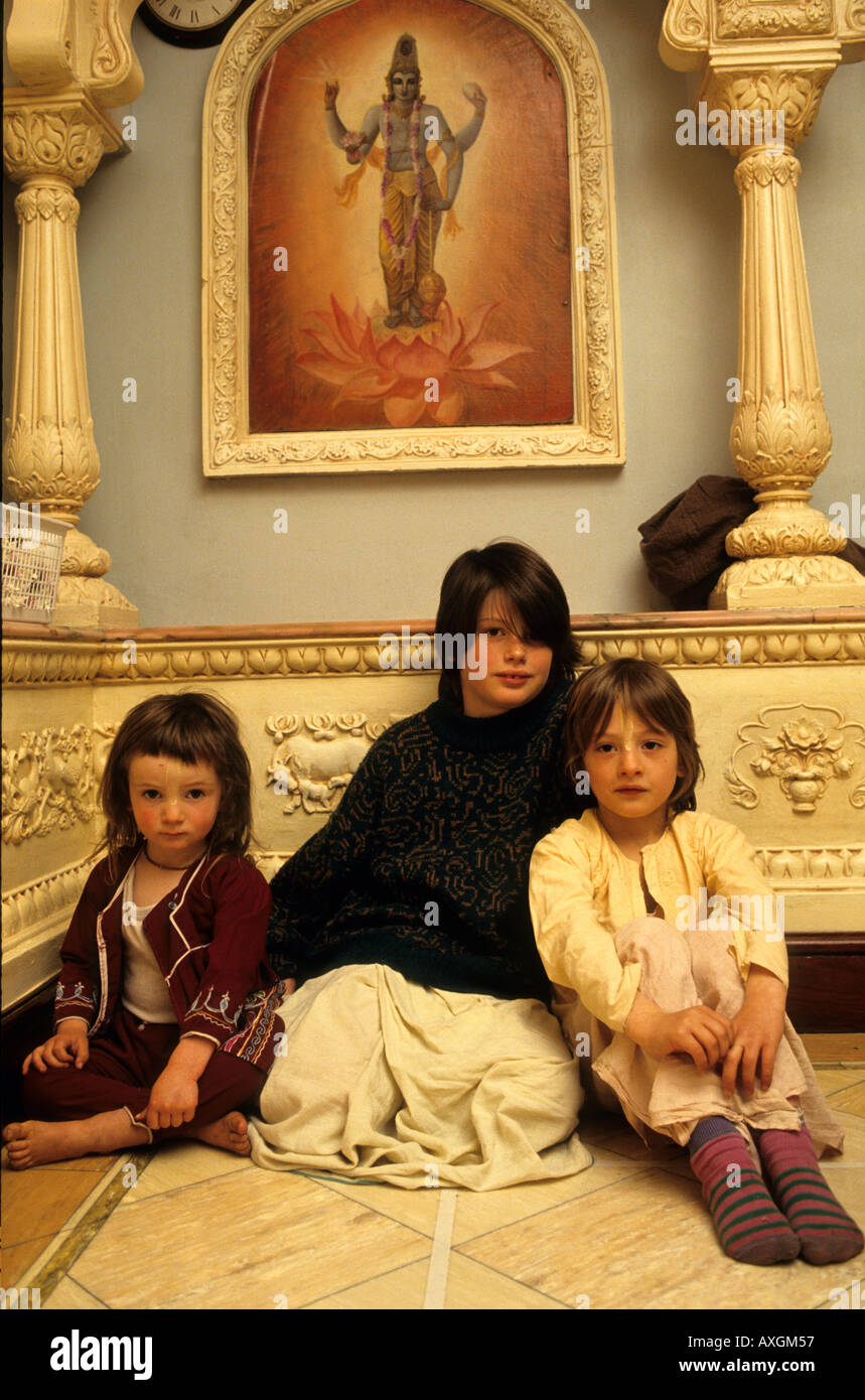 Children inside the Hari Krishna temple, London Stock Photo - Alamy