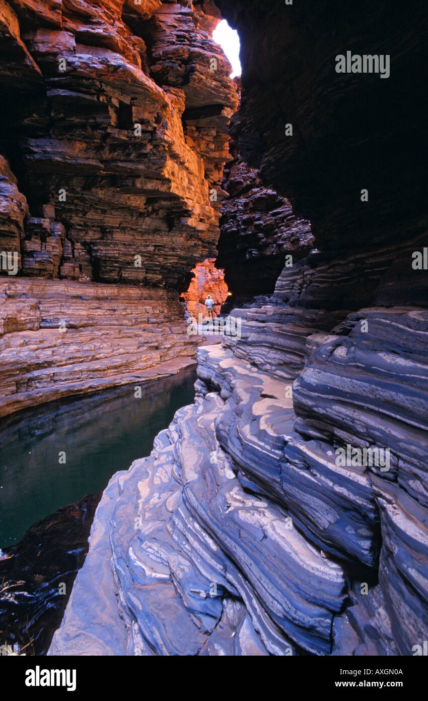 Hiker Hancock Gorge Karijini Hamersley Range National Park Pilbara NW ...