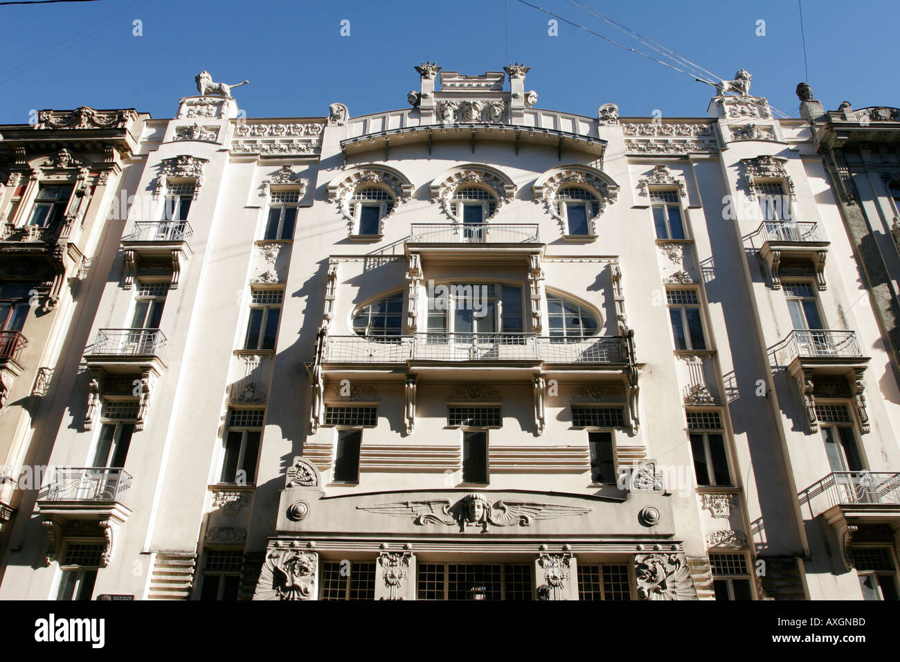 Art Nouveau facade on a building in Riga Latvia in Alberta Iela street ...