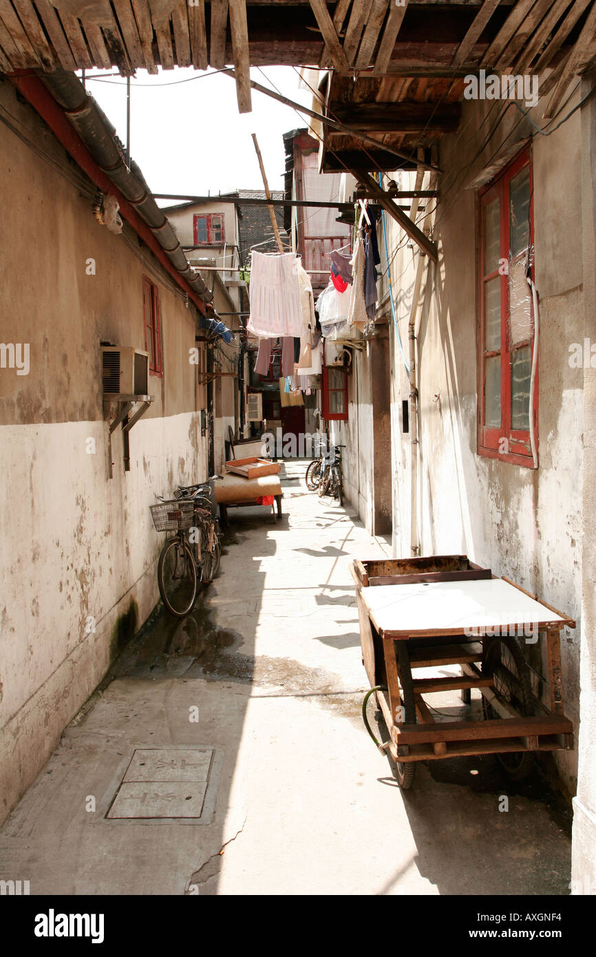 Narrow street in the hutong living area in Shanghai china Stock Photo ...