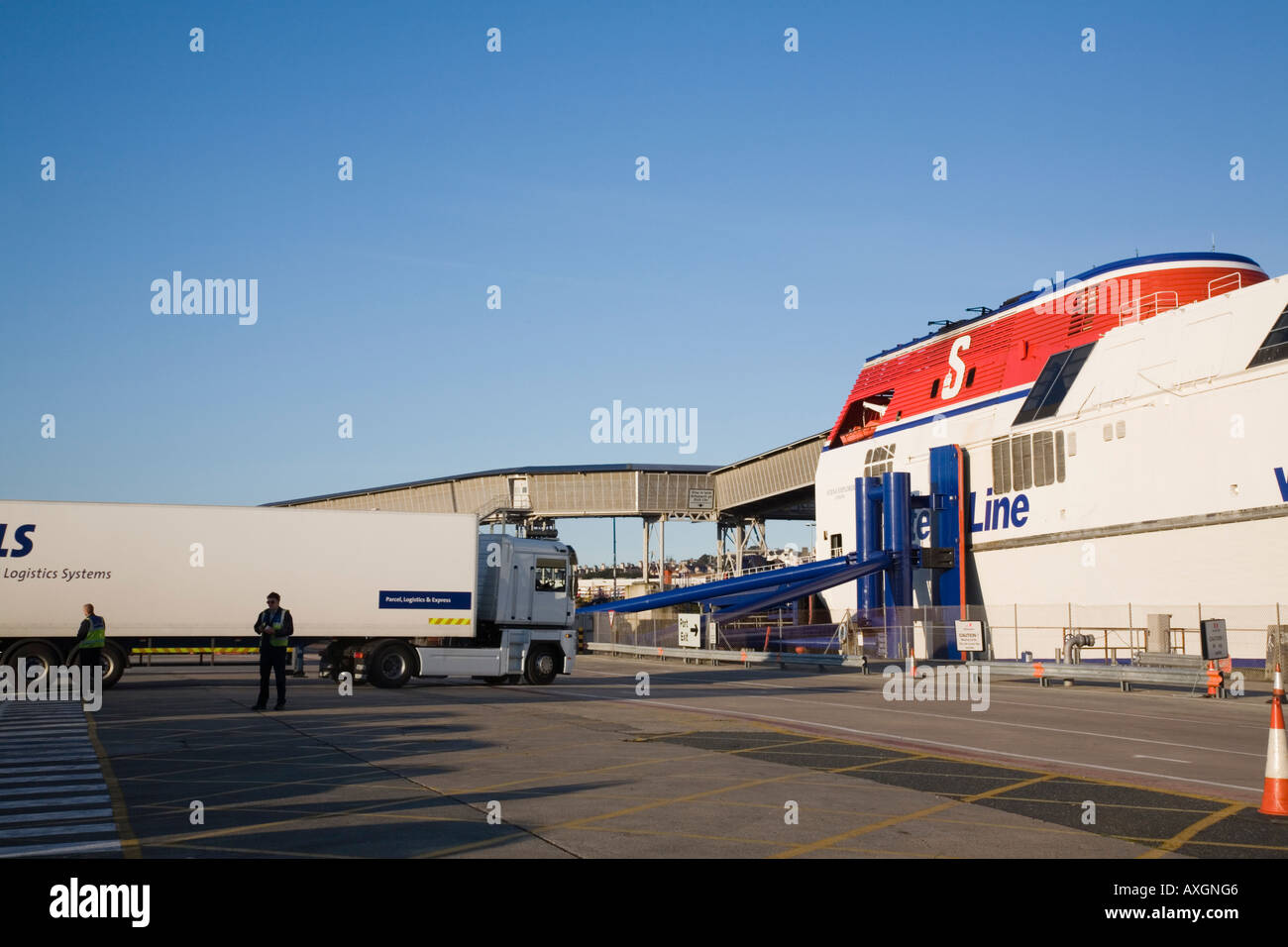 Stena Line car and passenger ferry with freight lorries waiting in ...