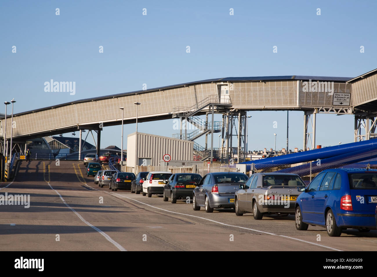 Stena Line car passenger ferry with freight cars quequeing to board ...