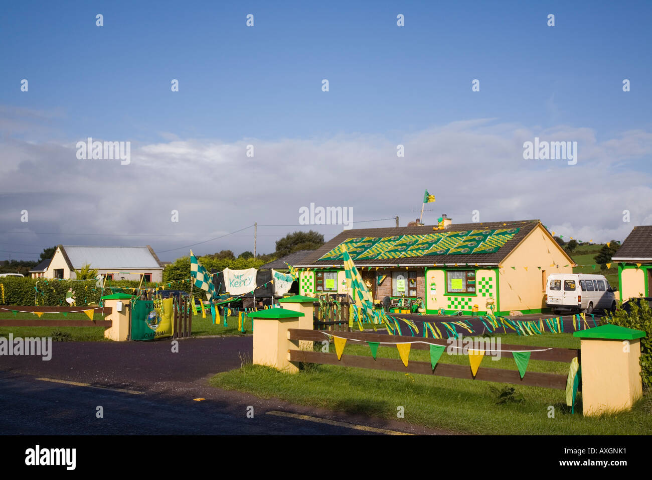 House decorated with green and yellow Kerry gaelic football team ...