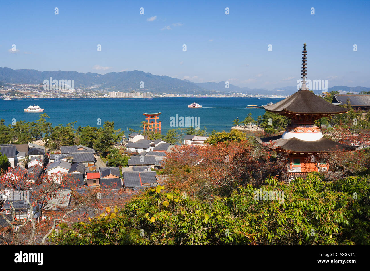 Hiroshima Bay, Torii Gate in the Distance, Miyajima, Honshu, Japan ...