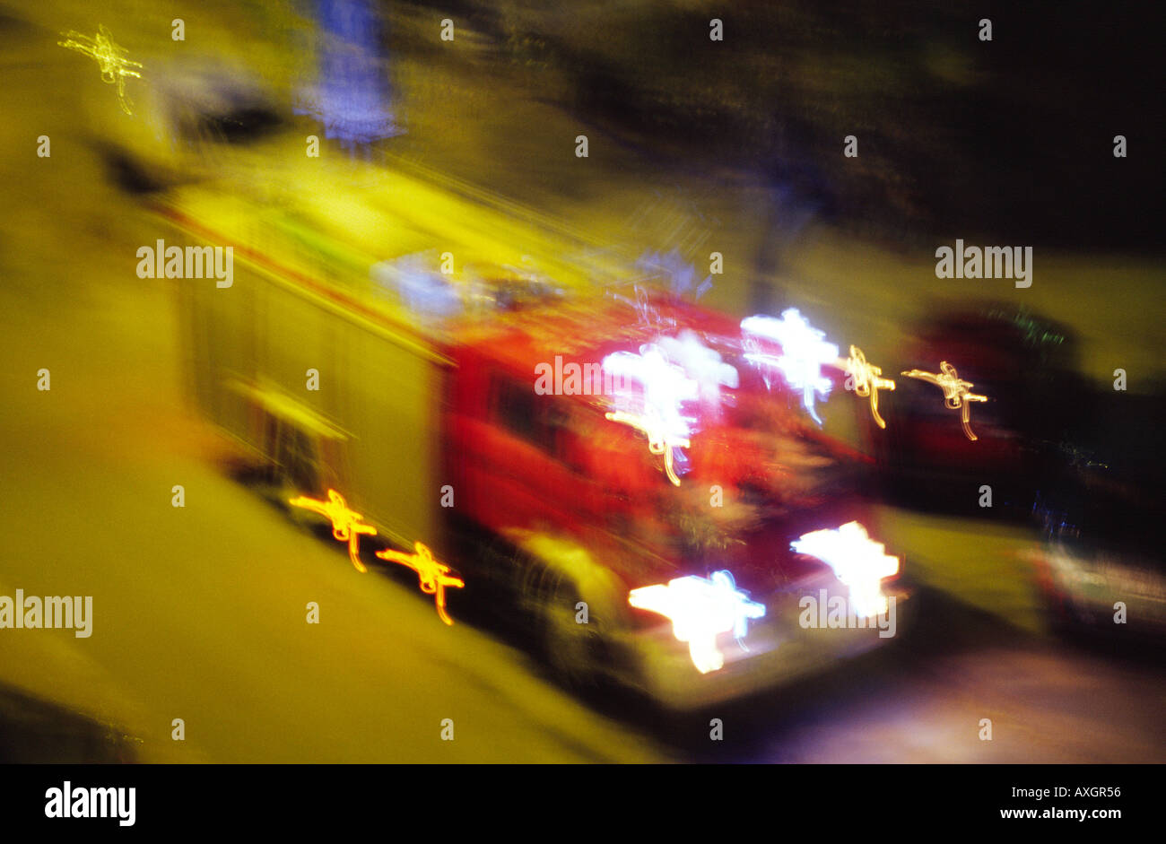 Fire truck riding with the siren Stock Photo - Alamy