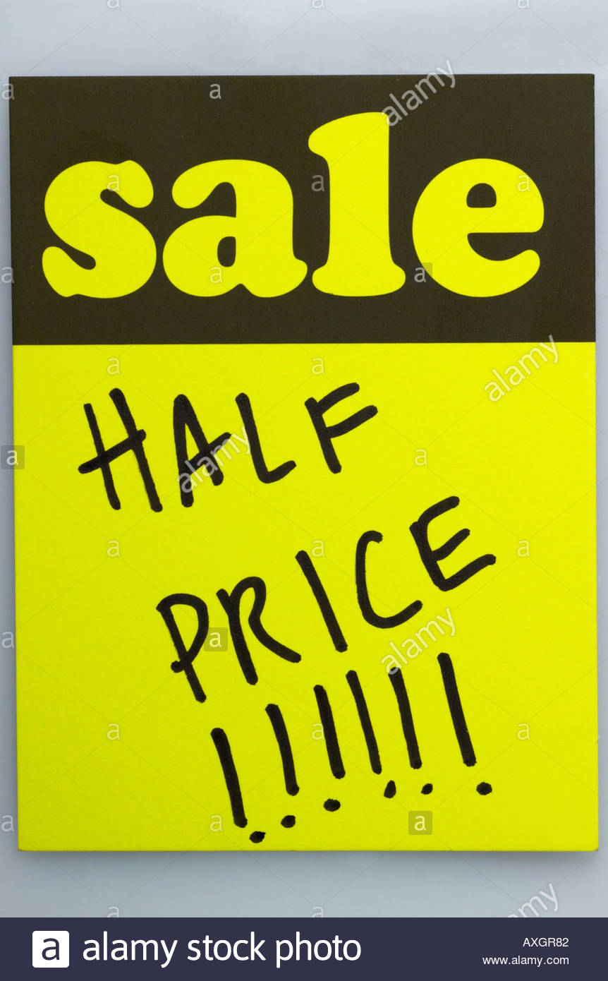 Shop sale sign - Half price Stock Photo - Alamy