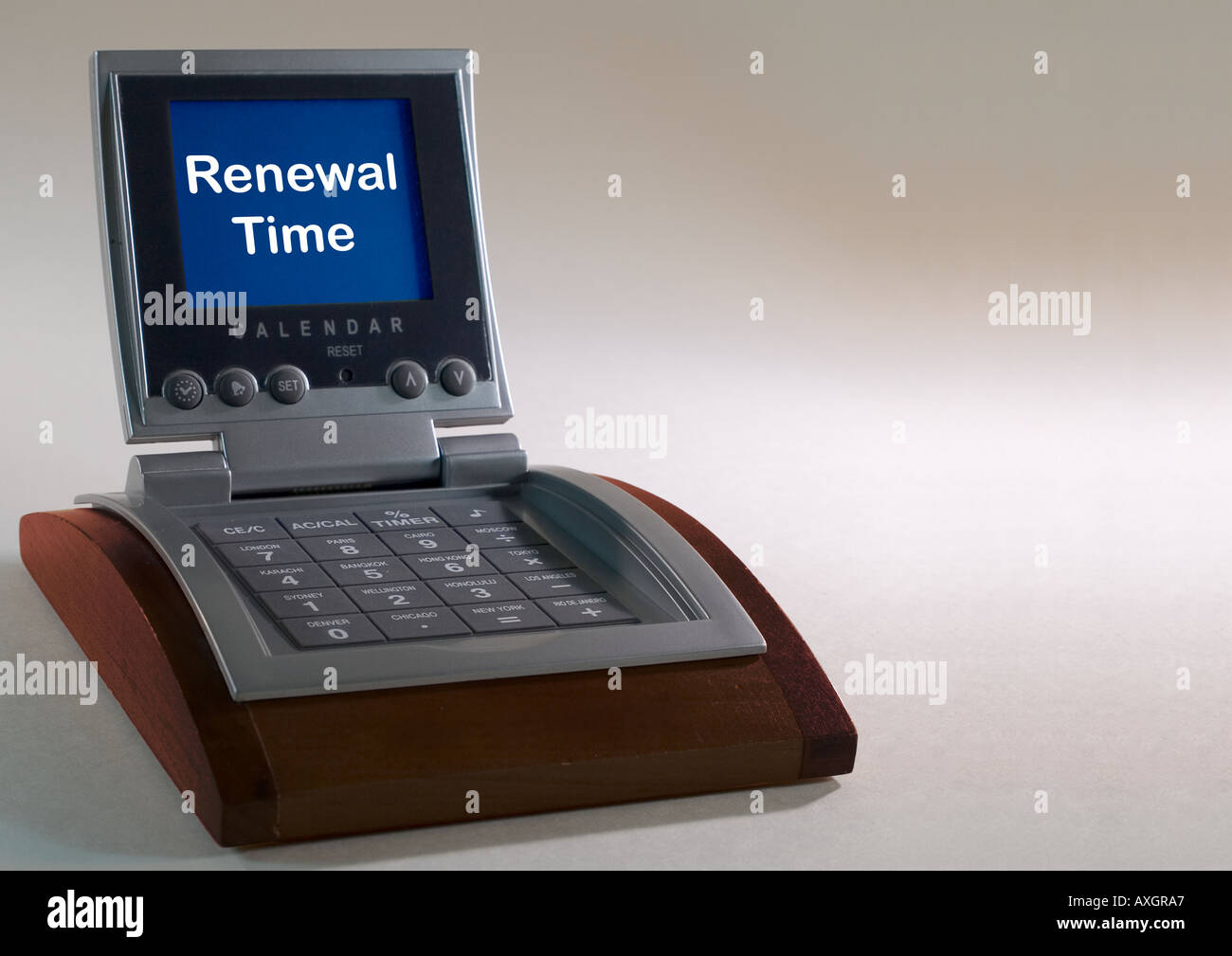 Renewal Time Desk Calculator Stock Photo - Alamy
