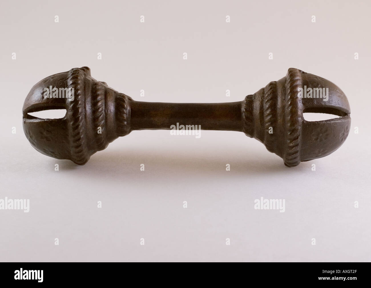 Rare vintage brass bell rattle plays the sounds of sleigh bells or ...