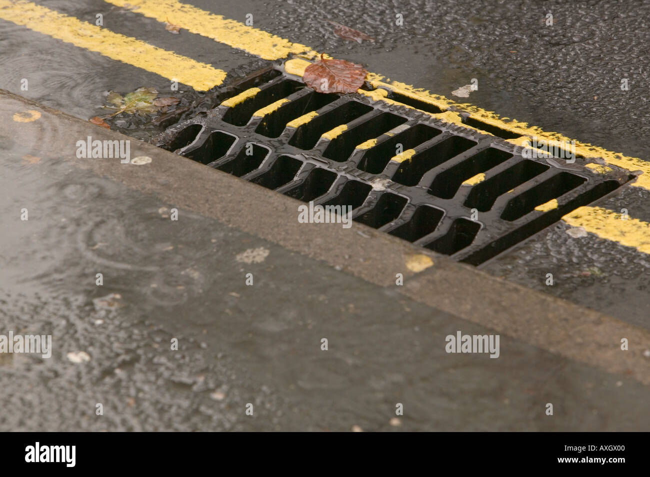 water running into a drain on a wet day Stock Photo - Alamy