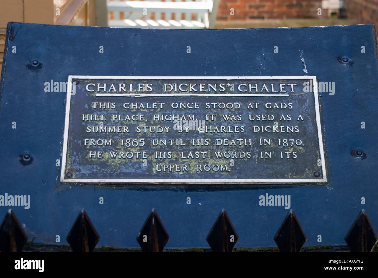 Charles Dickens Chalet Plaque in Rochester Kent UK Stock Photo - Alamy