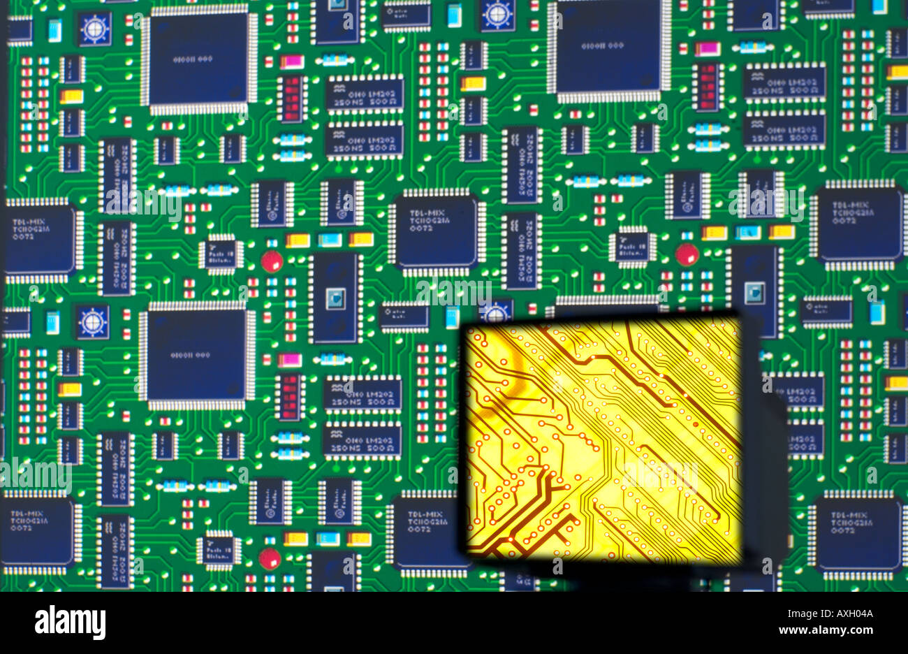circuit board image on monitor and background screen Stock Photo - Alamy
