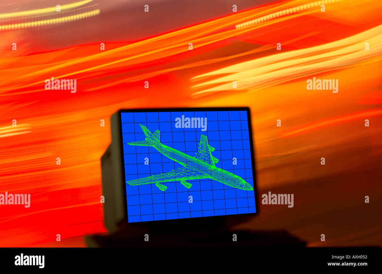 wire frame image of jet airplane on computer screen Stock Photo - Alamy