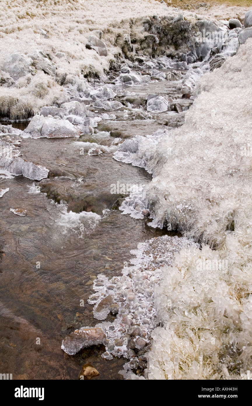 Icing on rocks caused by a strong wind blowing water onto frozen rocks ...