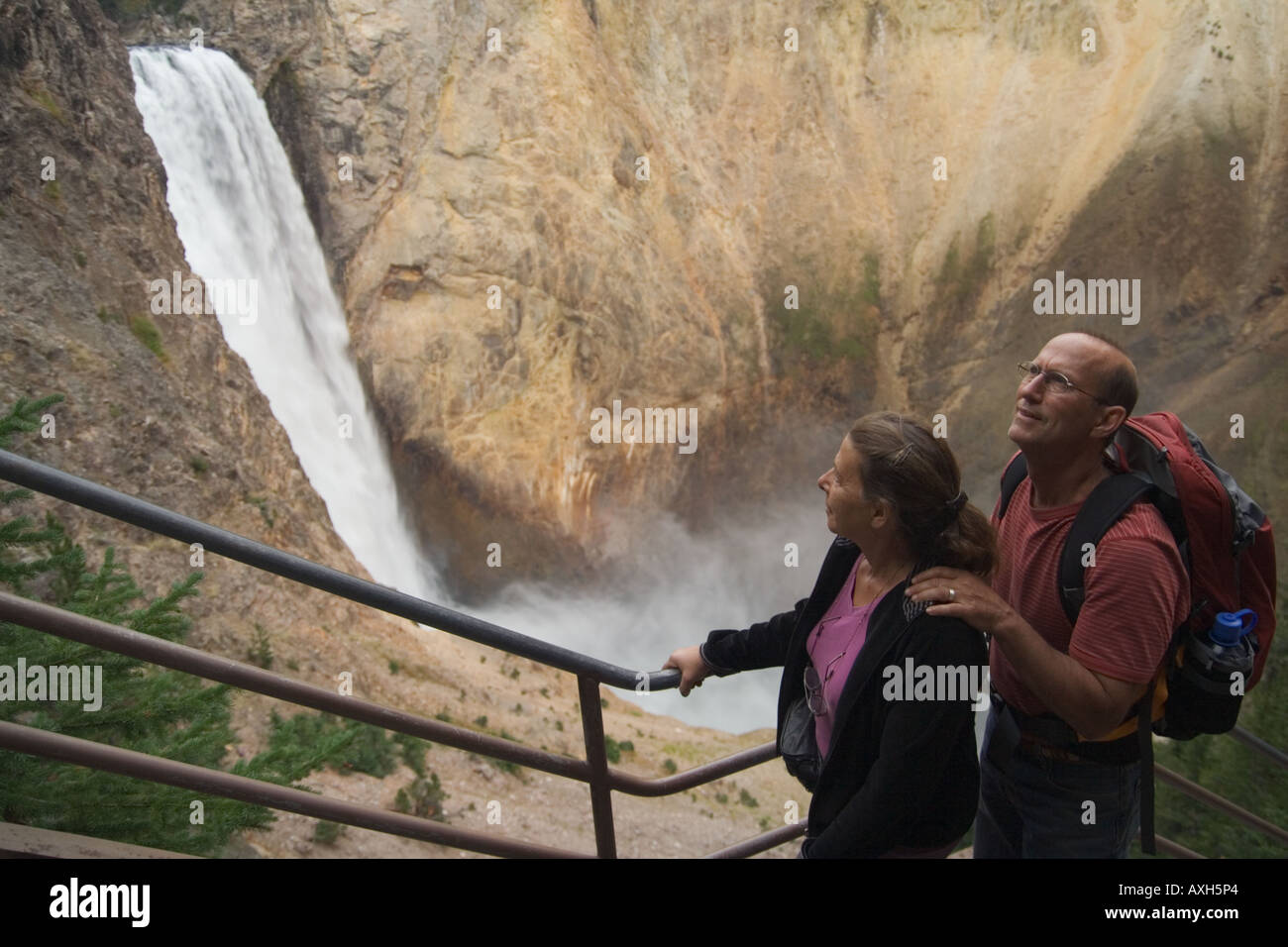Yellowstone waterfall and hiker hiking hi-res stock photography and ...