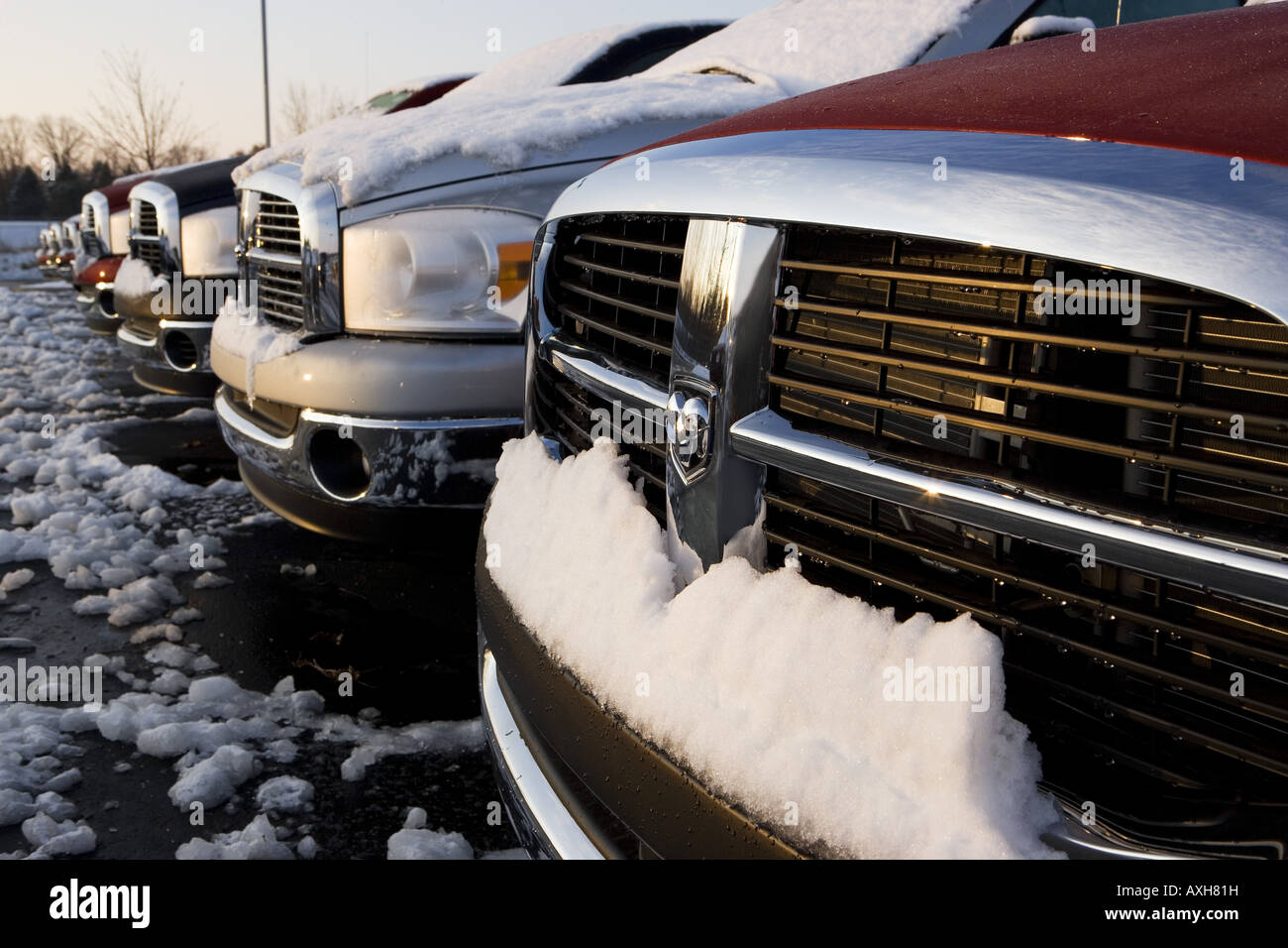 Fallen snow at car dealership Stock Photo - Alamy