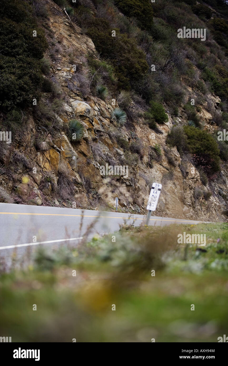 Mile marker sign along mountain road Stock Photo - Alamy