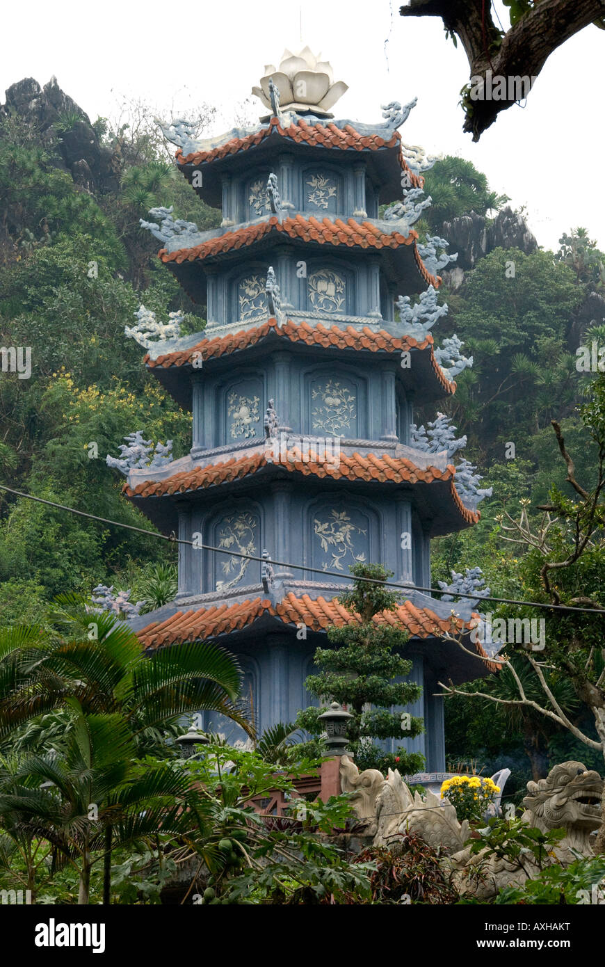 A Vietnamese pagoda at the top of Thuy Son, one of five mountains in ...