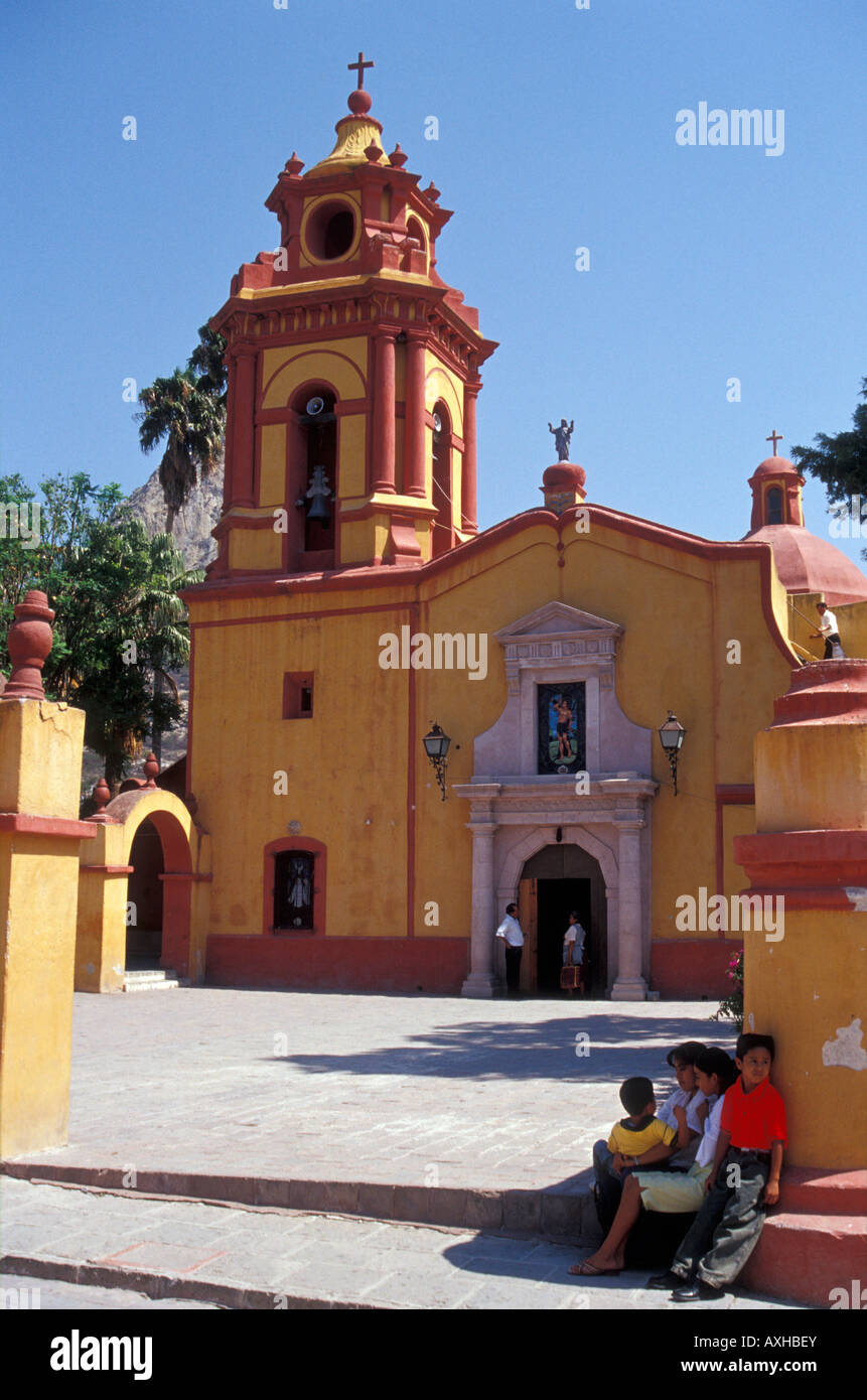 People outside the church in the village of San Sebastian Bernal ...