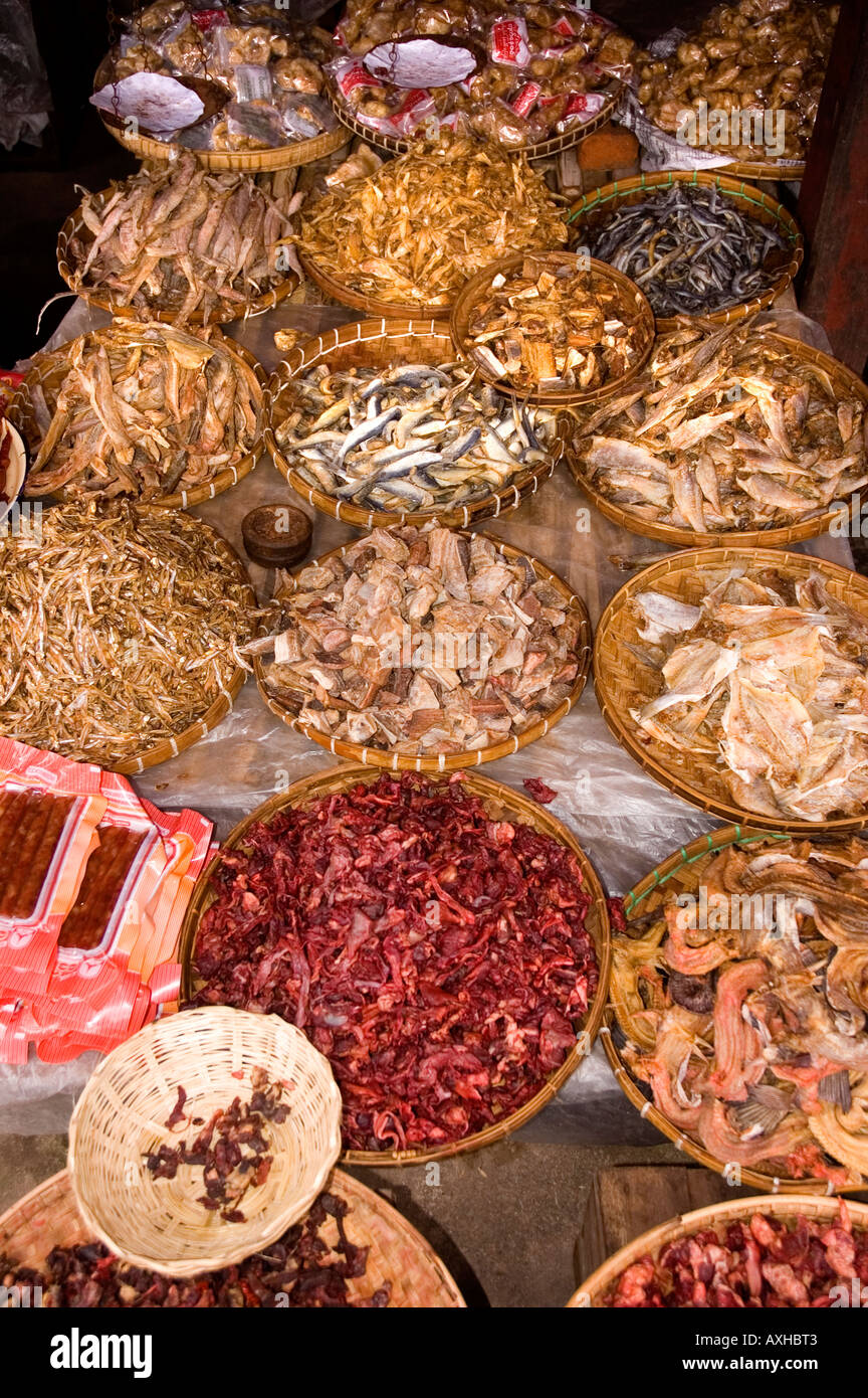 Stock photograph of dried fish and meat at Hsipaw market in Myanmar ...