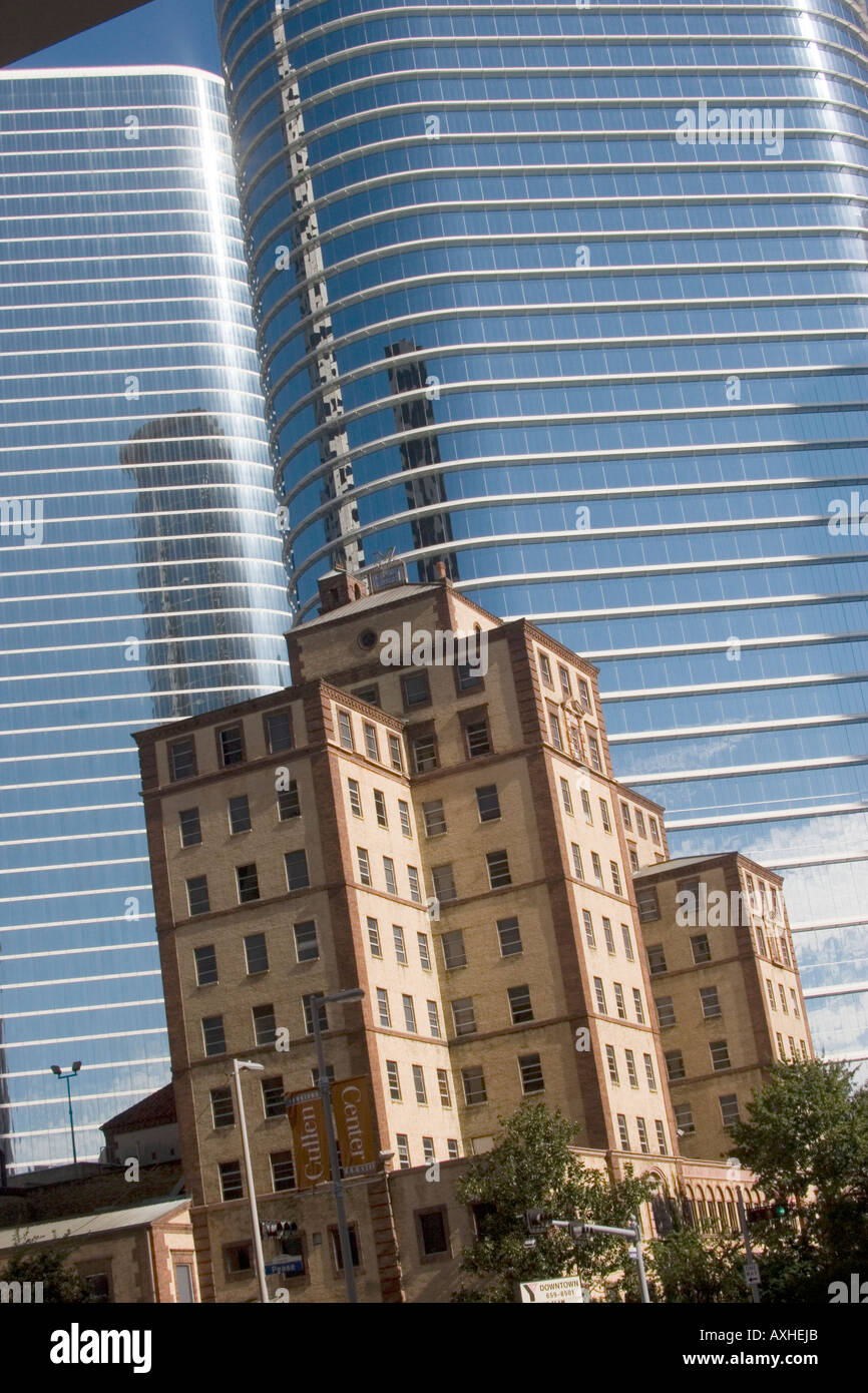 Old YMCA and new skyscraper buildings in Downtown Houston Texas USA ...