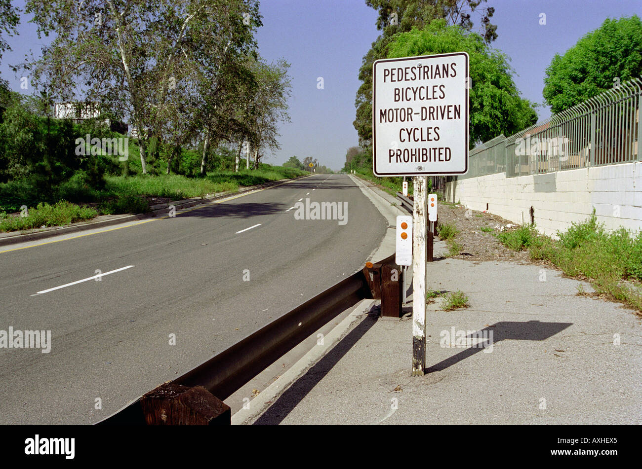 road sign pedestrians bicycles motor driven cycles prohibited los ...