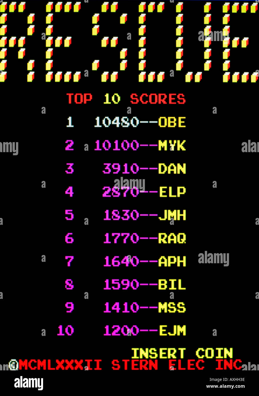 Rescue Stern 1982 Vintage arcade videogame screen shot - EDITORIAL USE ...