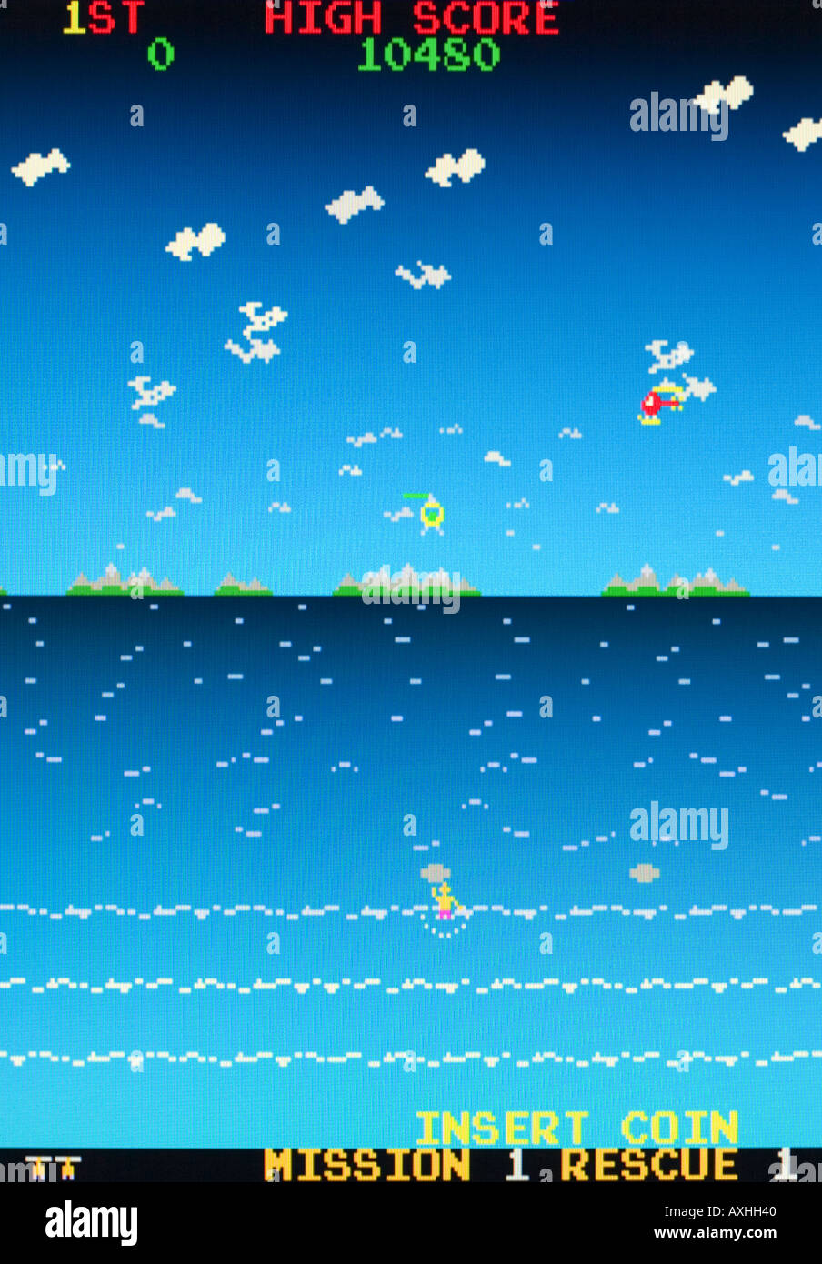 Rescue Stern 1982 Vintage arcade videogame screen shot - EDITORIAL USE ...