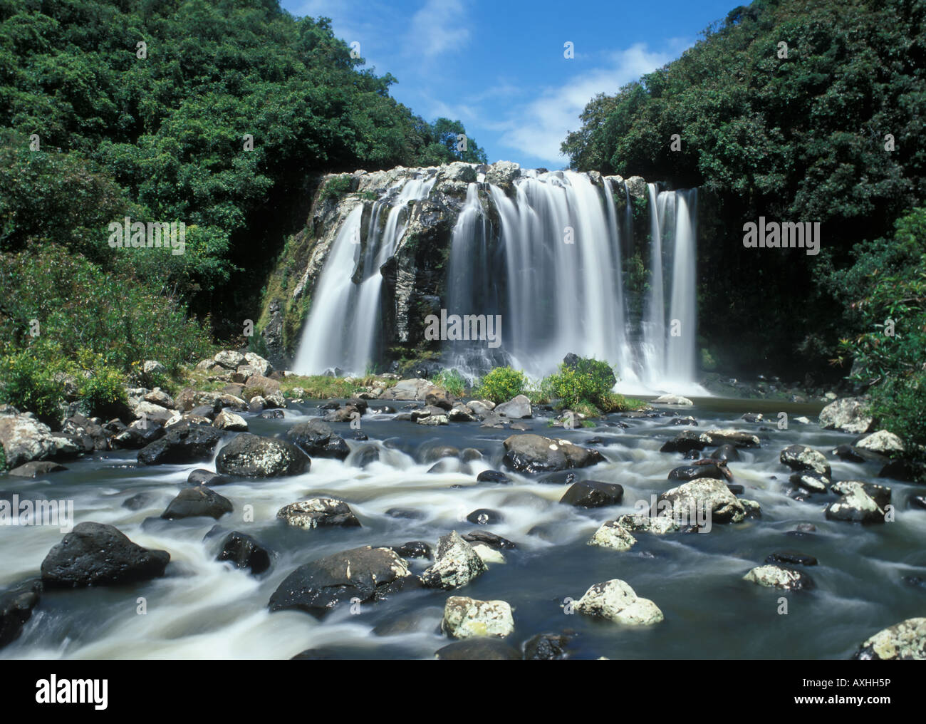 Panoramic view on beautiful waterfall in Reunion Island Stock Photo - Alamy