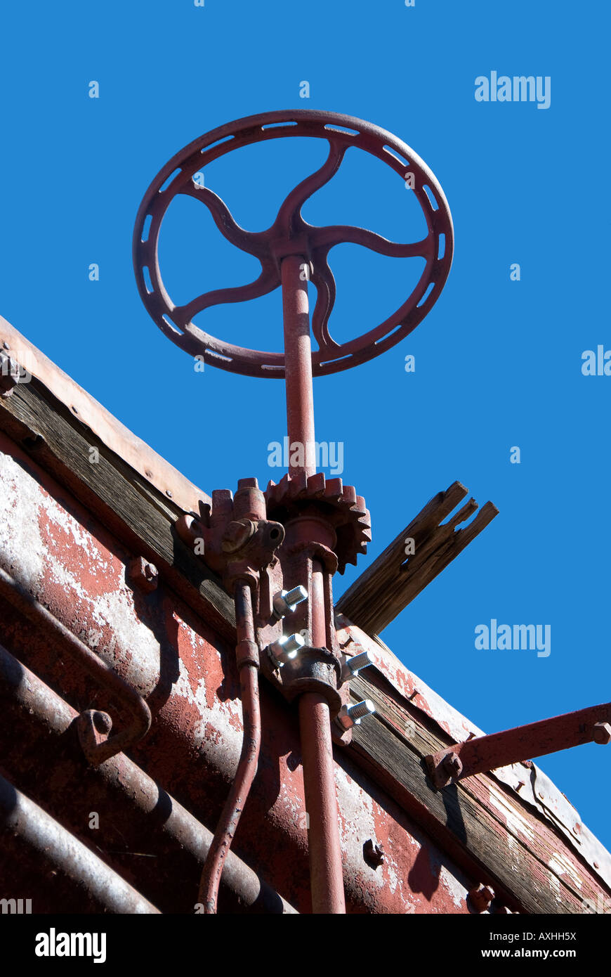 A train track directional wheel on a vintage railway in Arizona Stock ...