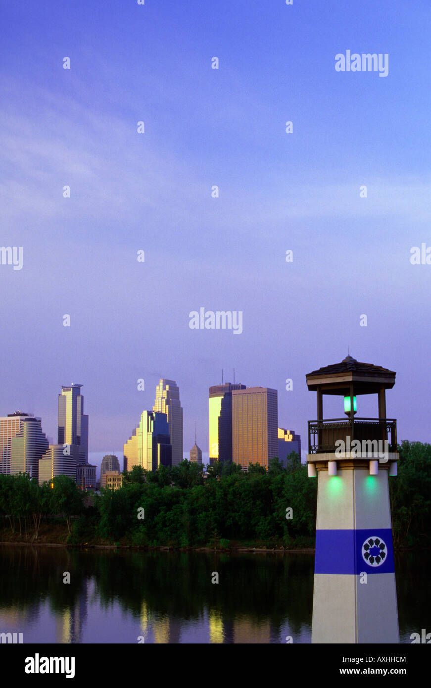 VIEW OF MINNEAPOLIS, MINNESOTA SKYLINE AND THE MISSISSIPPI RIVER FROM ...
