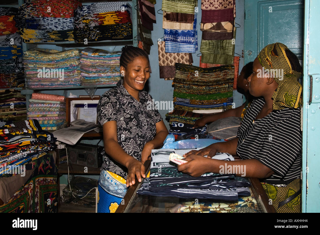 Tanzania Dar es Salaam typical kanga and kitenge shop cotton wraps worn ...