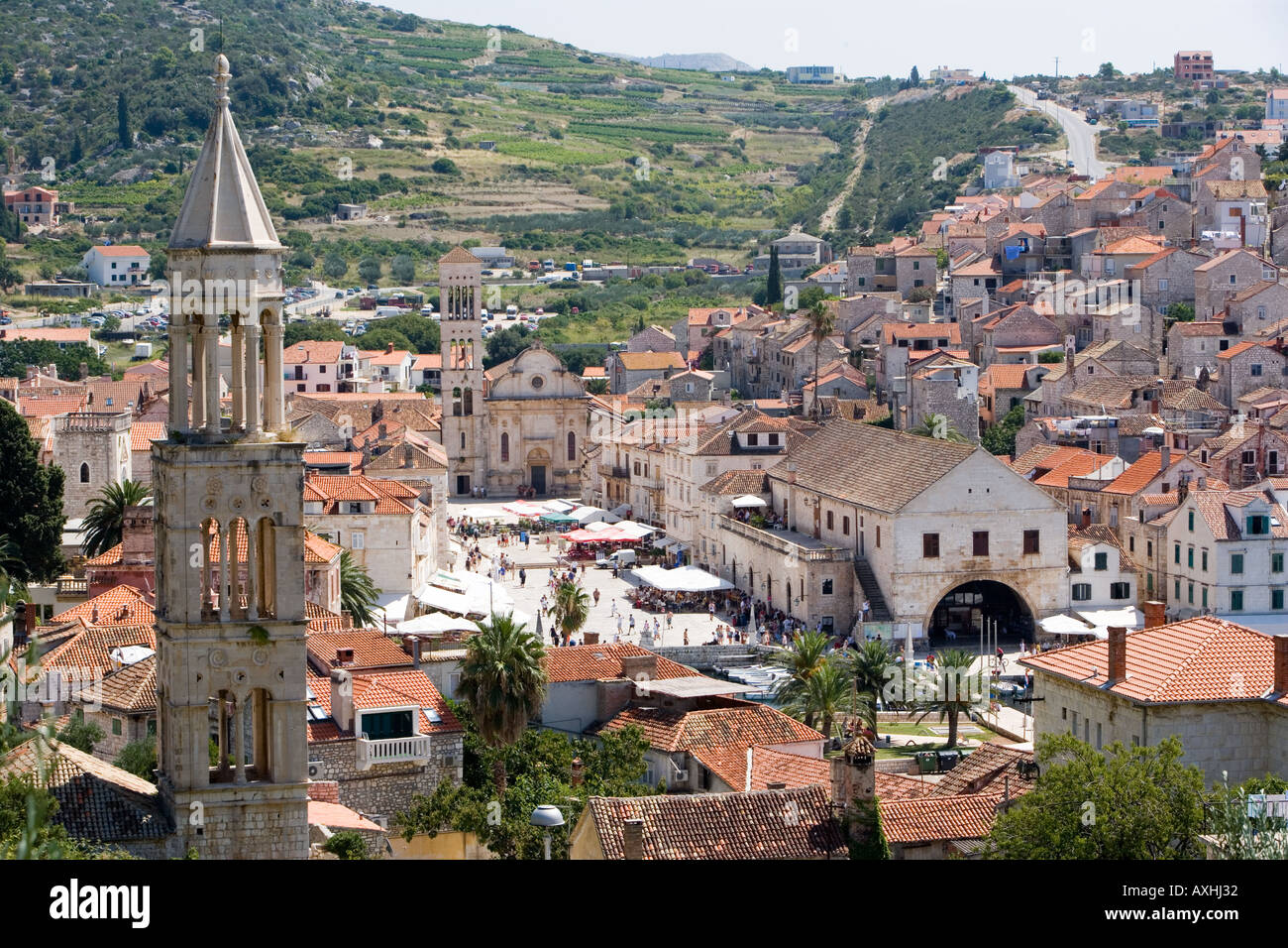 Hvar Town Pjaca town square and cathedral Hvar Town Croatia Stock Photo ...