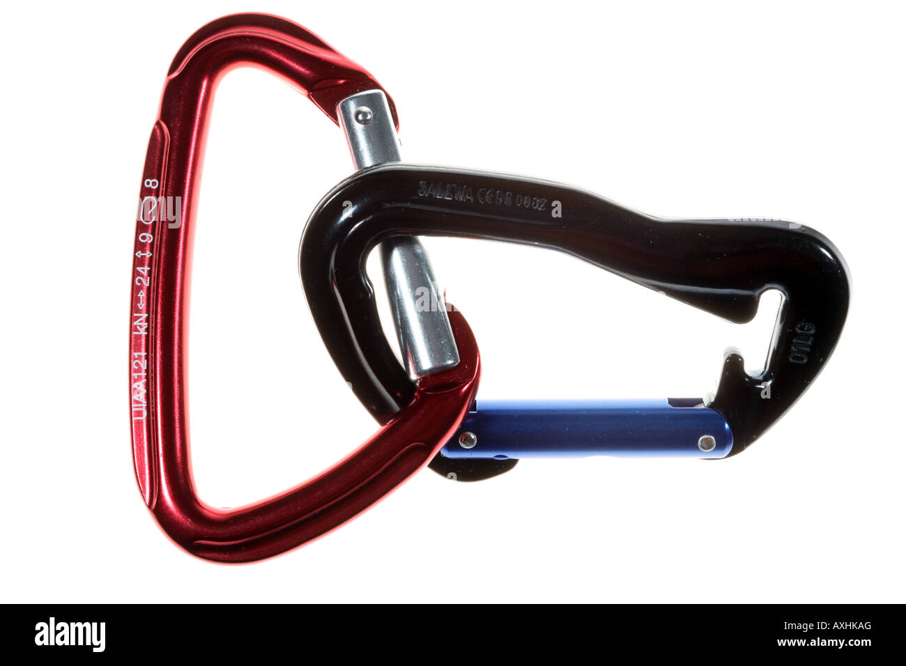 Snap rings for climbing abseiling securing connecting Stock Photo - Alamy