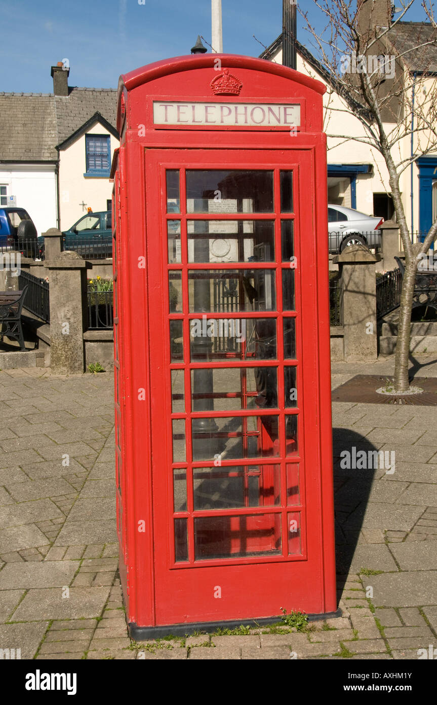 Old fashioned classic BT red telephone box Narberth village ...