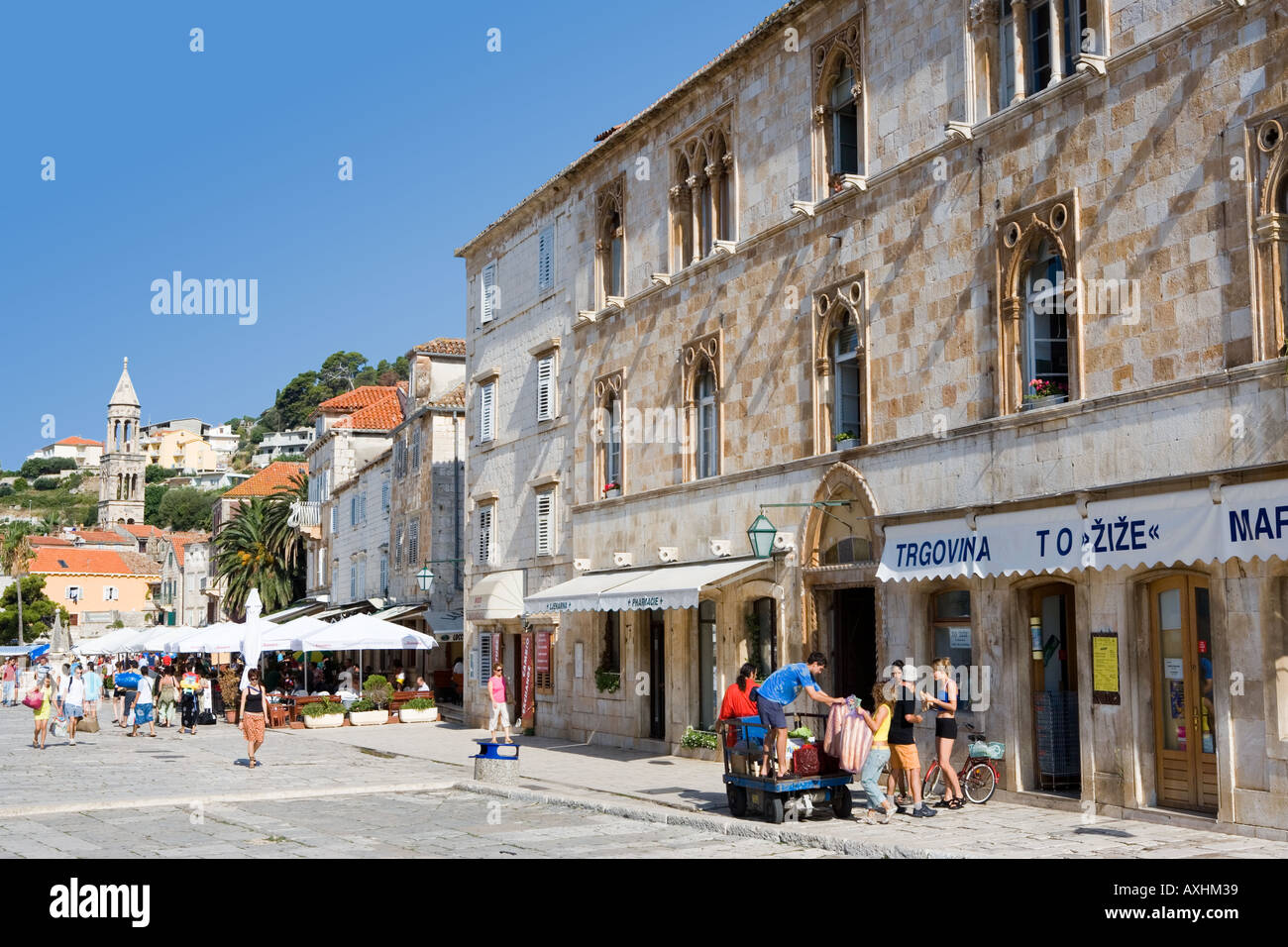 Hvar Town Hvar Croatia with shops and electric delivery vehicle Stock ...