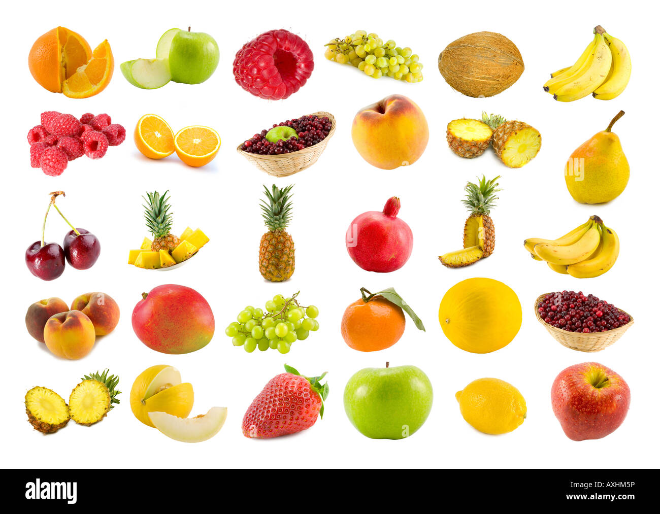 set from thirty various fruits and berries isolated on white Stock ...