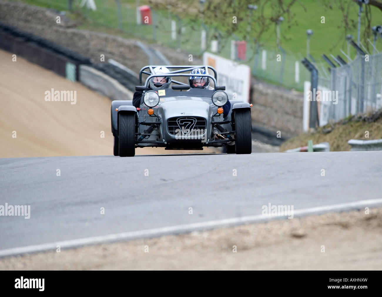 Caterham 7 (based on the Lotus Seven) enters Druids at Brands Hatch ...