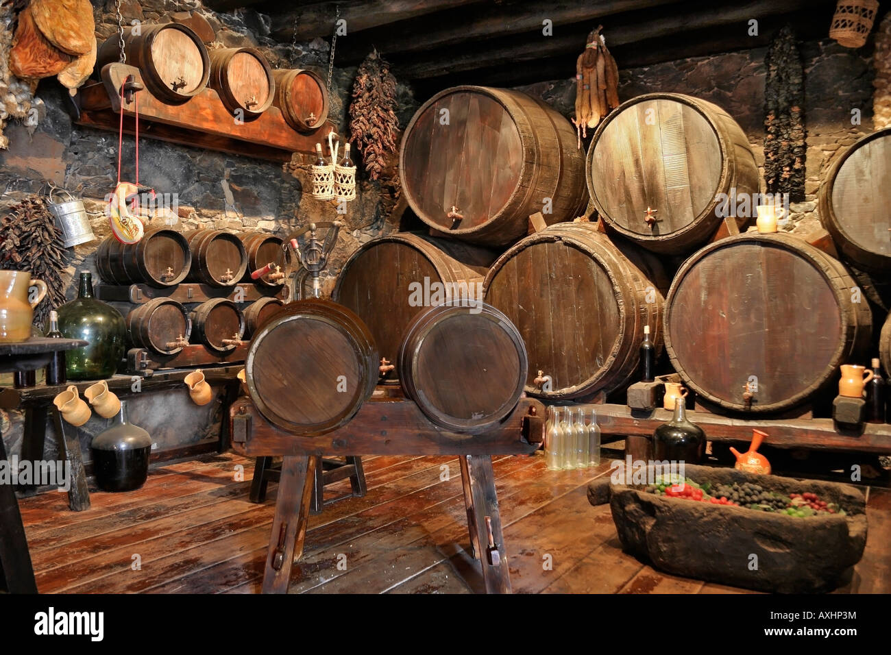 Museum in Betancuria, Fuerteventura, Canary Isles: wine barrels in a ...