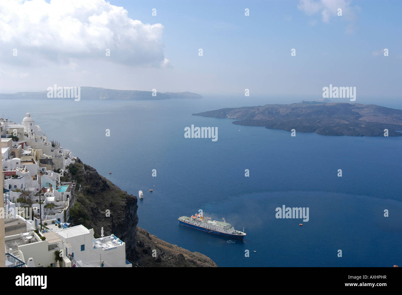 Thira with view to the volcano at santorini island, greece 2006 Stock ...
