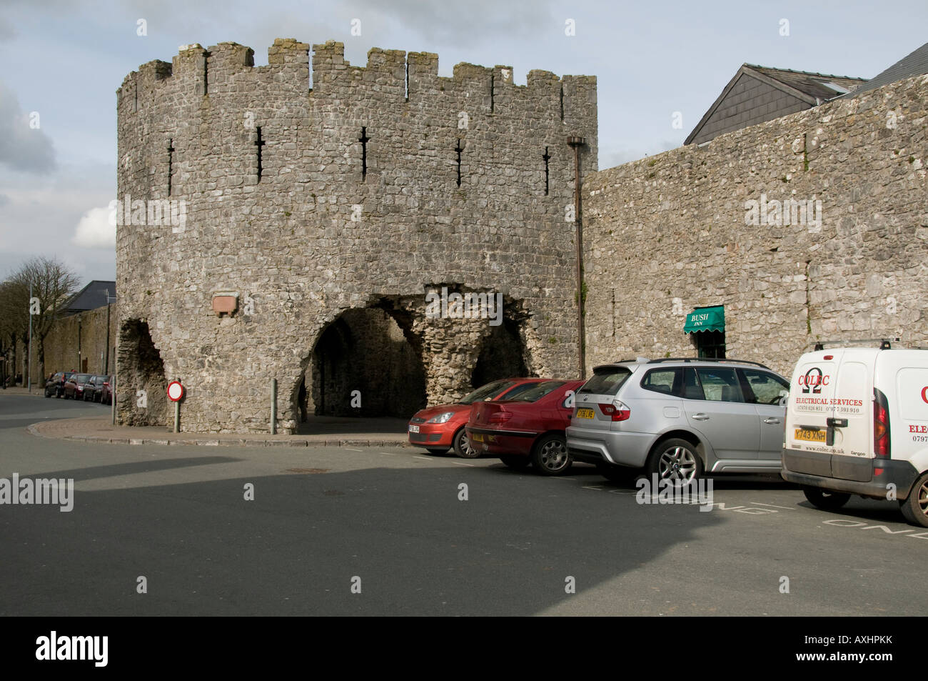 Five Arches Medieval castle walls surrounding old Tenby Pembrokeshire ...