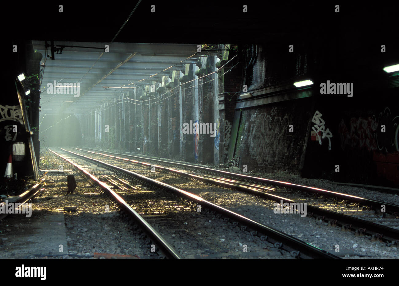 An eerie rundown urban railway setting in London Stock Photo - Alamy