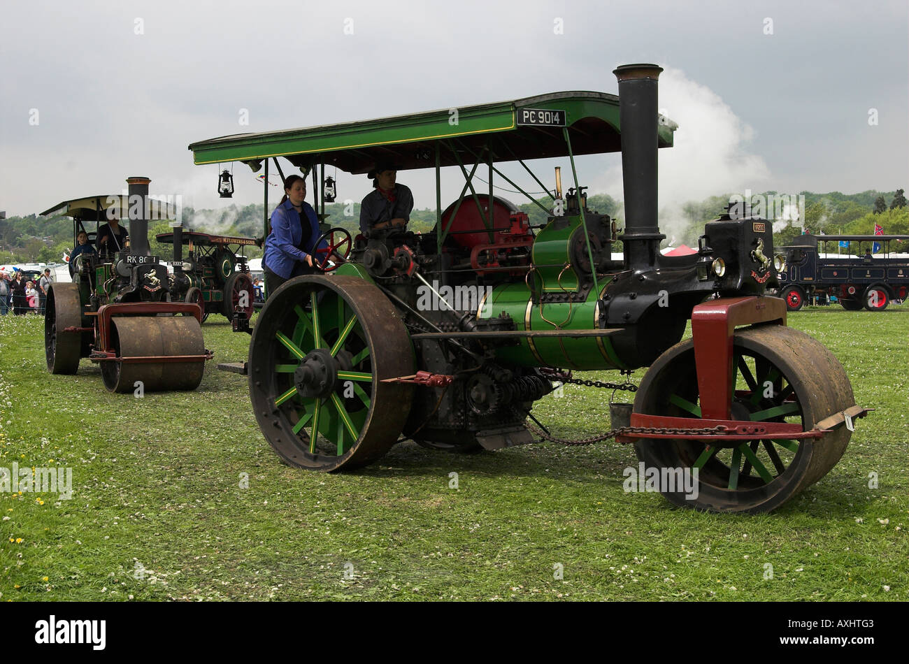 Steam traction engine and roller on rally field Stock Photo - Alamy