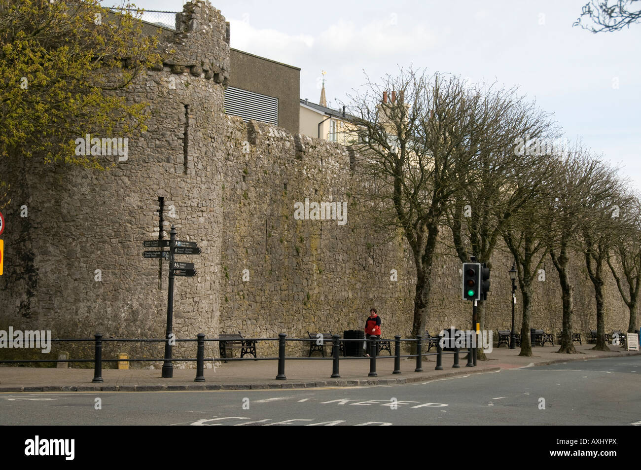 Medieval castle walls surrounding old Tenby Pembrokeshire Wales UK ...